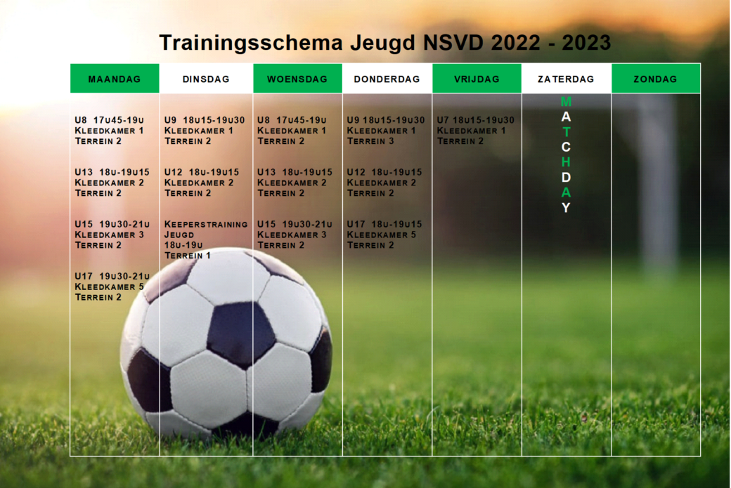 NSVD Handzame – voetbalclub – stamnr. 9596 » Jeugd – trainingsschema 2022-2023